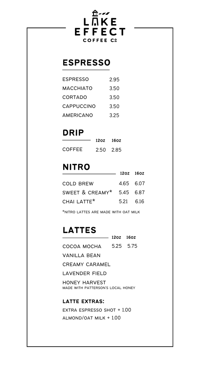 Menu – Lake Effect Coffee Company