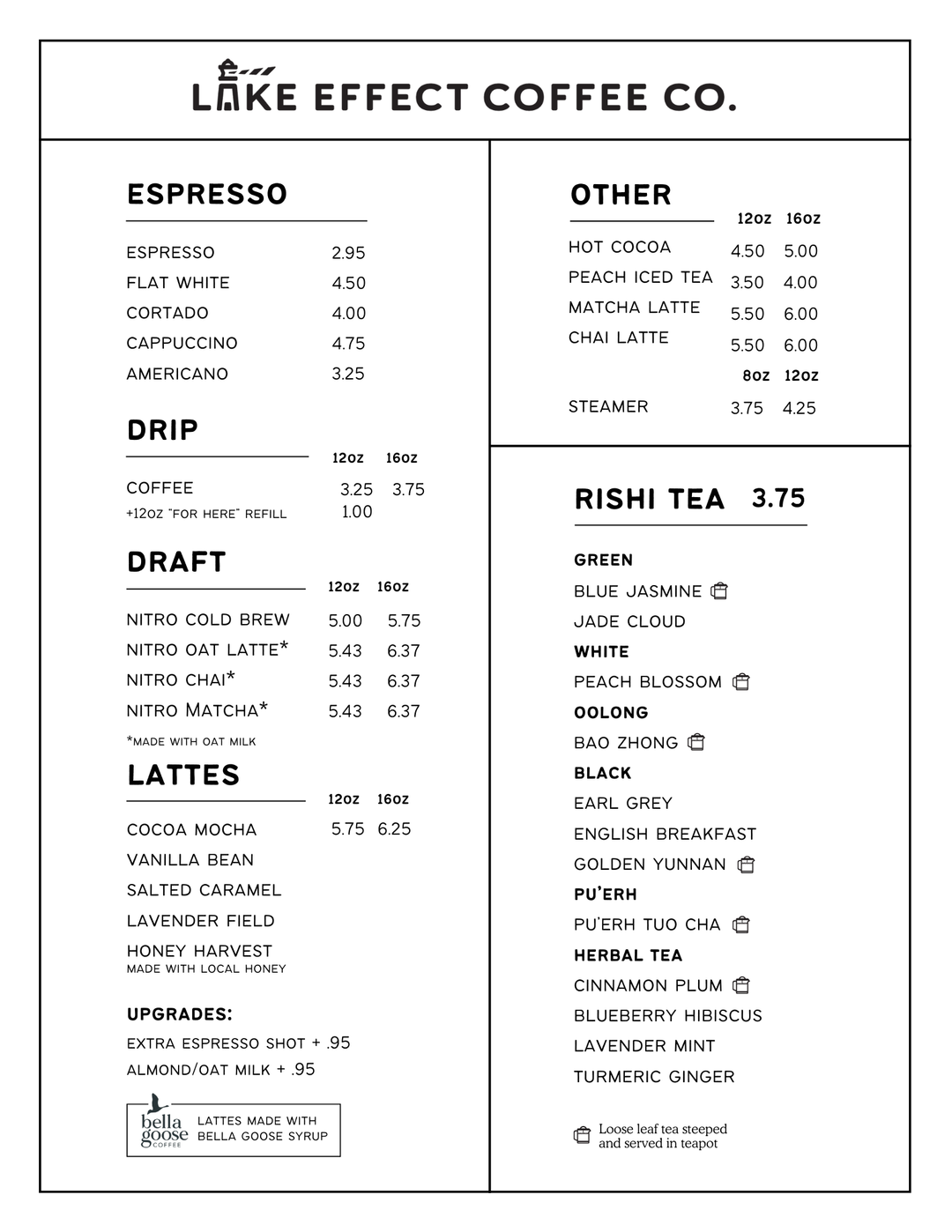 Menu – Lake Effect Coffee Company
